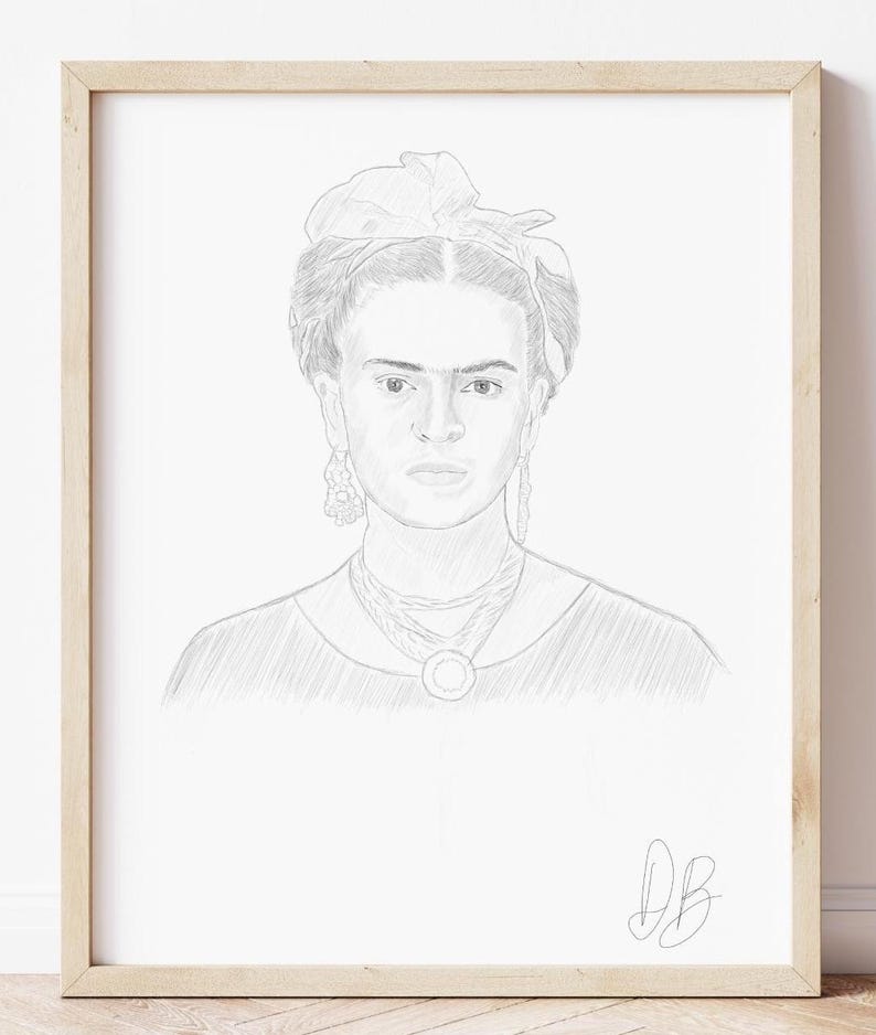 Frida Kahlo Drawing Digital Print Portrait Sketch Mexican Painter Frida ...