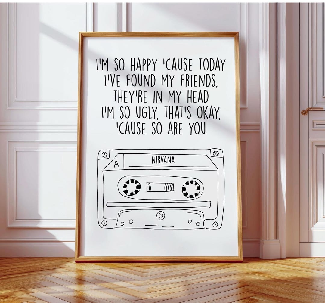 Nirvana Lithium Lyrics Print, Nirvana Print Wall Decor, Modern Room ...