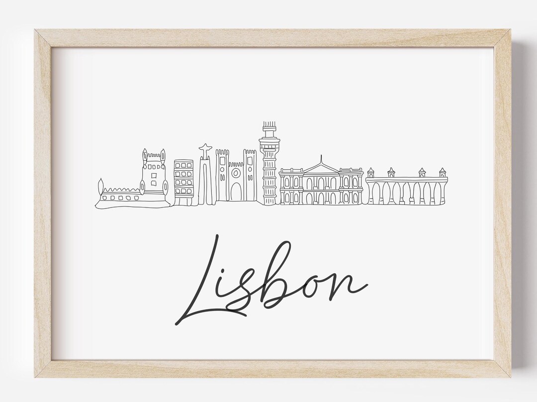 Lisbon Skyline Printable, Portugal Wall Art Printable, Pen Line Print ...