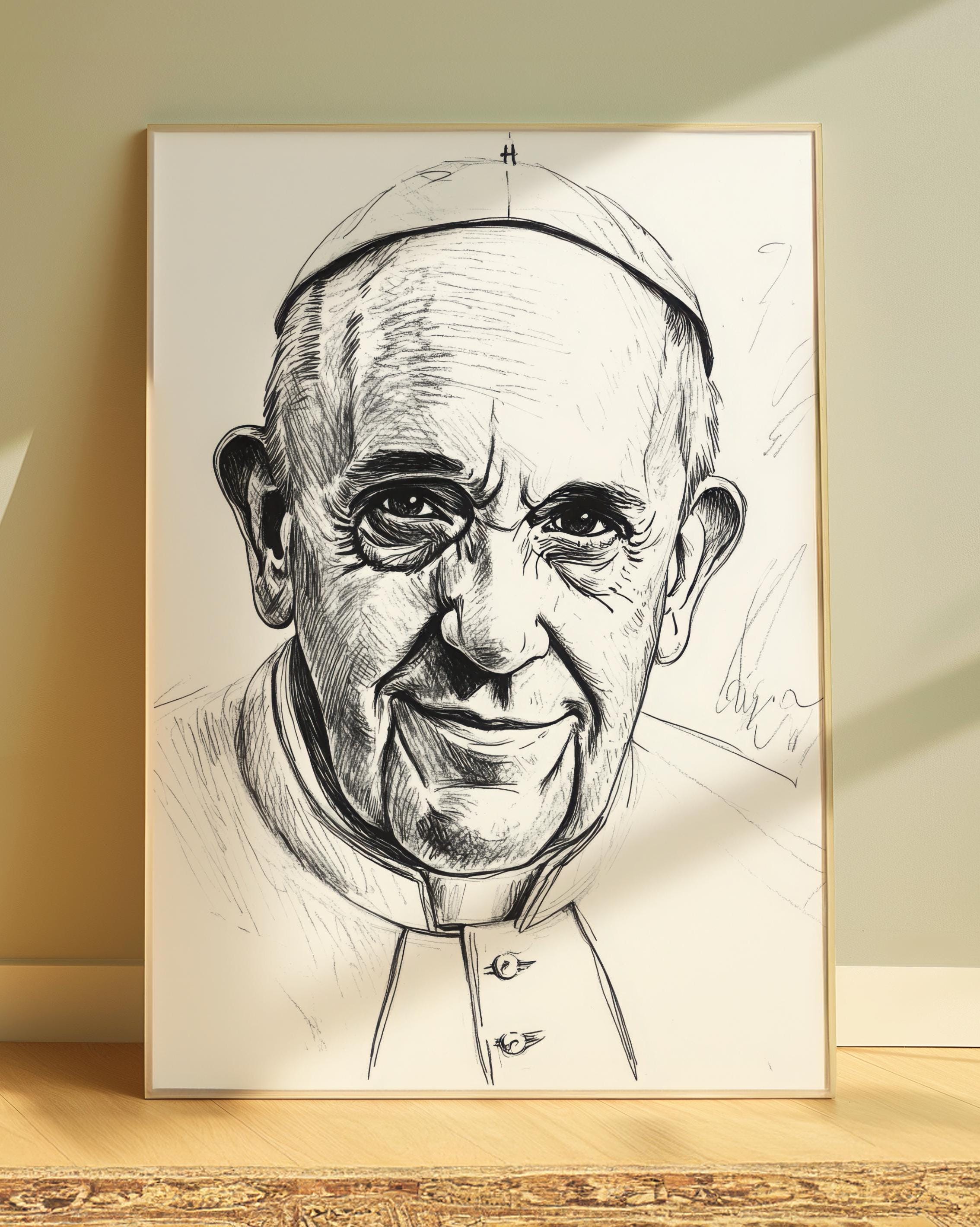 Pope Francis Portrait Drawing Sketch Print, Pope Francis Wall Art, Pope ...