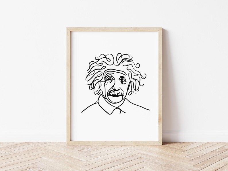 Einstein Line Art, Science Print, Abstract Einstein Wall Decor ...