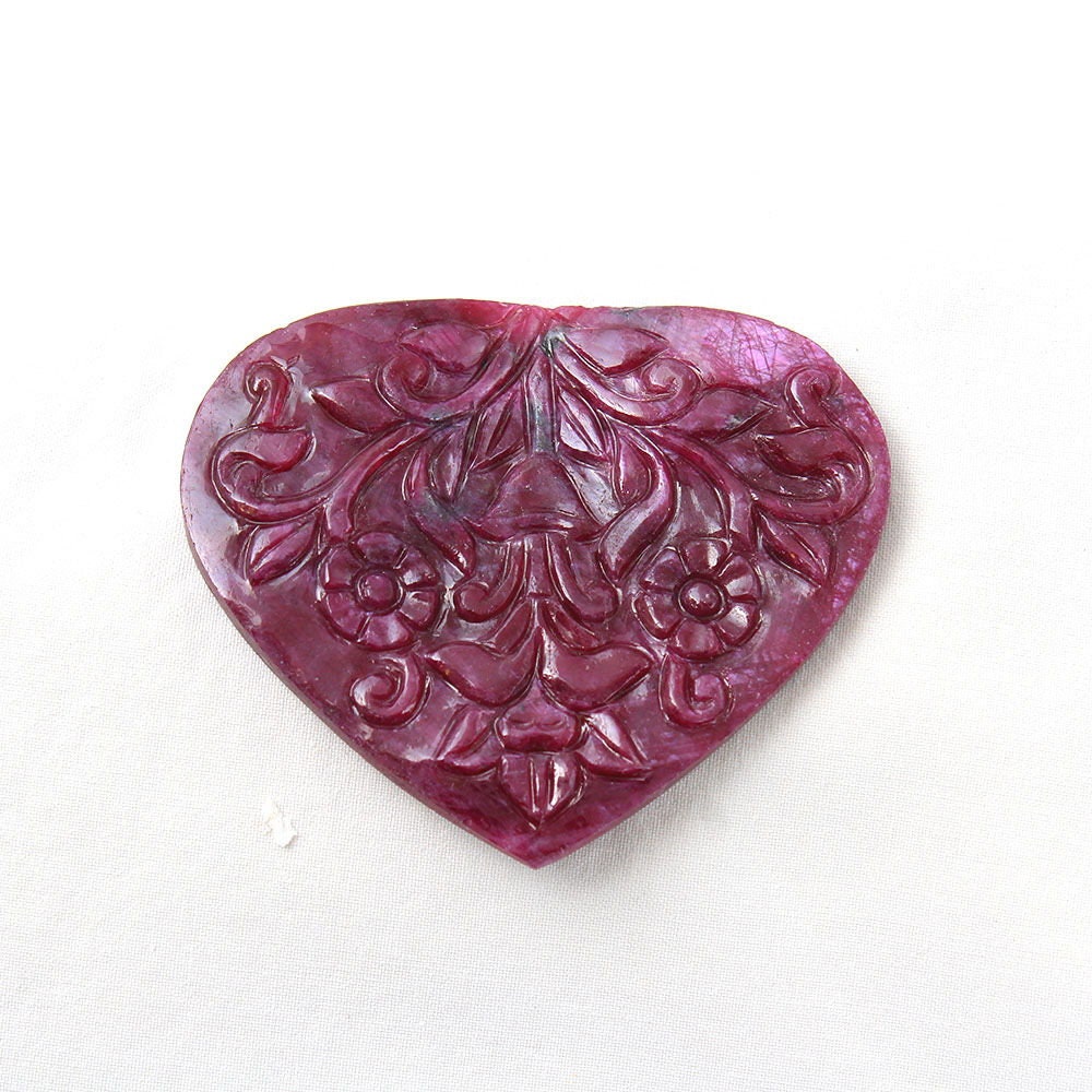Hand-carved Ruby Heart, Floral Gemstone Carving (53x43mm) - Etsy