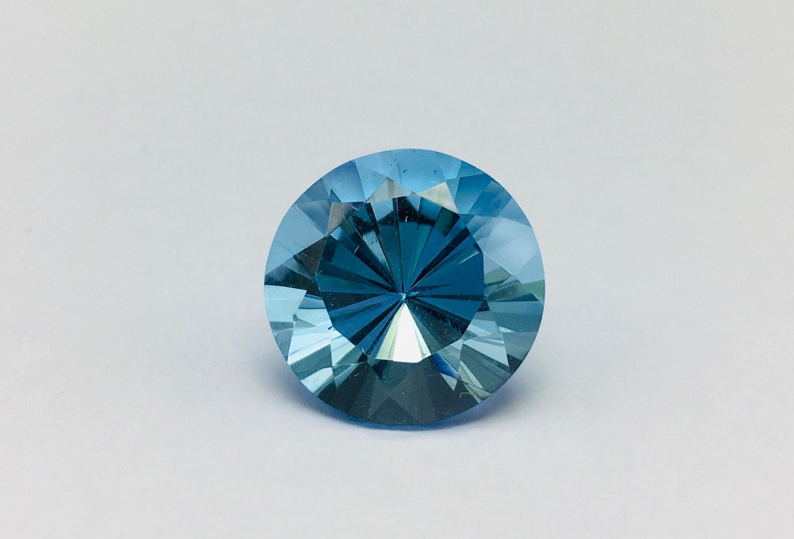 Genuine BLUE TOPAZ Cut Stone/size 15mm/shape Round/diamond Cut/height ...