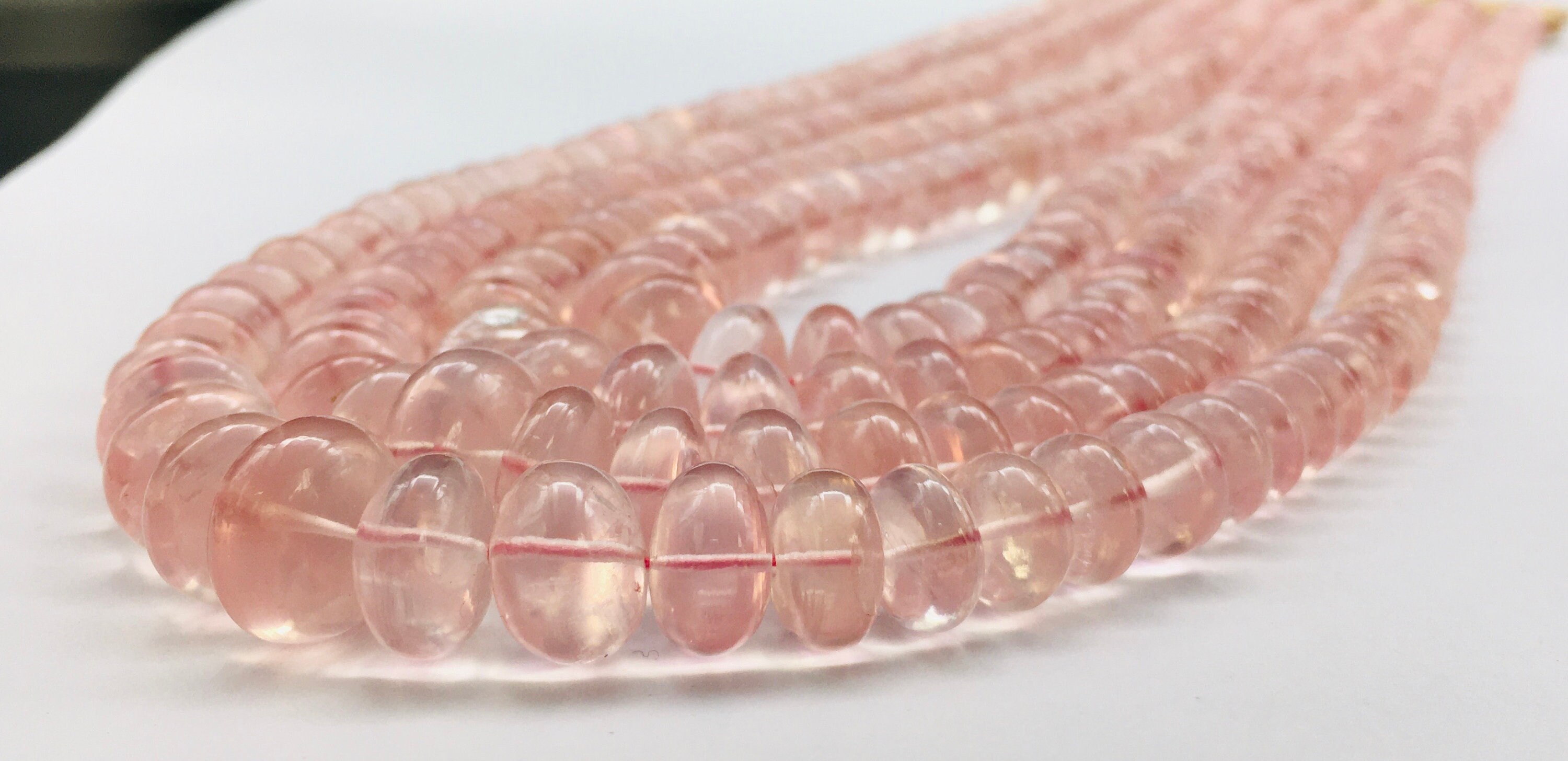 Natural ROSE Quartz/smooth/rondelle/8mm to 14MM/1033.00 Cts/19"/711.00 ...