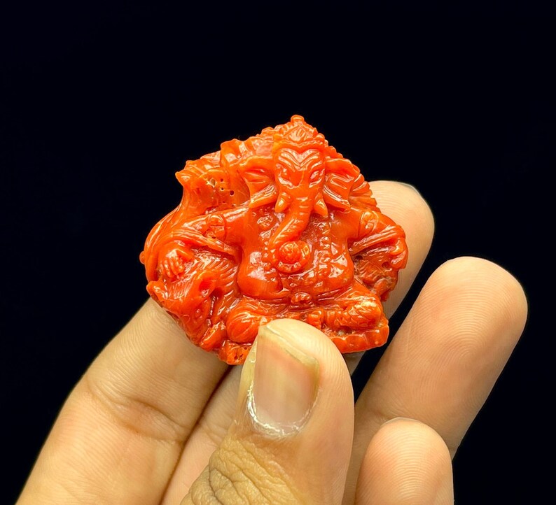 Hand Carved Coral Lord Ganesha Statue: Home Temple Decor - Etsy