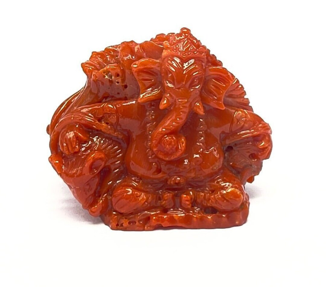 Hand Carved Coral Lord Ganesha Statue: Home Temple Decor - Etsy UK