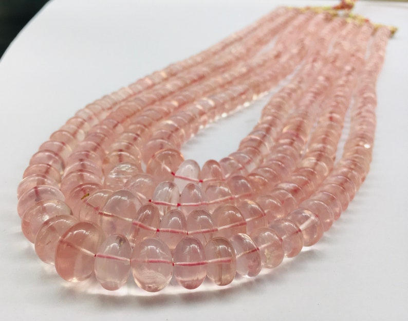 Natural ROSE Quartz/smooth/rondelle/8mm to 14MM/1033.00 Cts/19"/711.00 ...