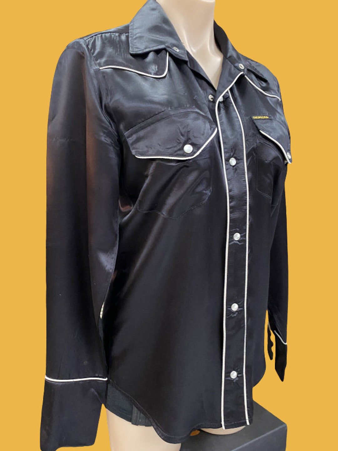 Vintage Western Shirt Cowboy Shirt Black Satin Western Shirt Roy Rogers ...