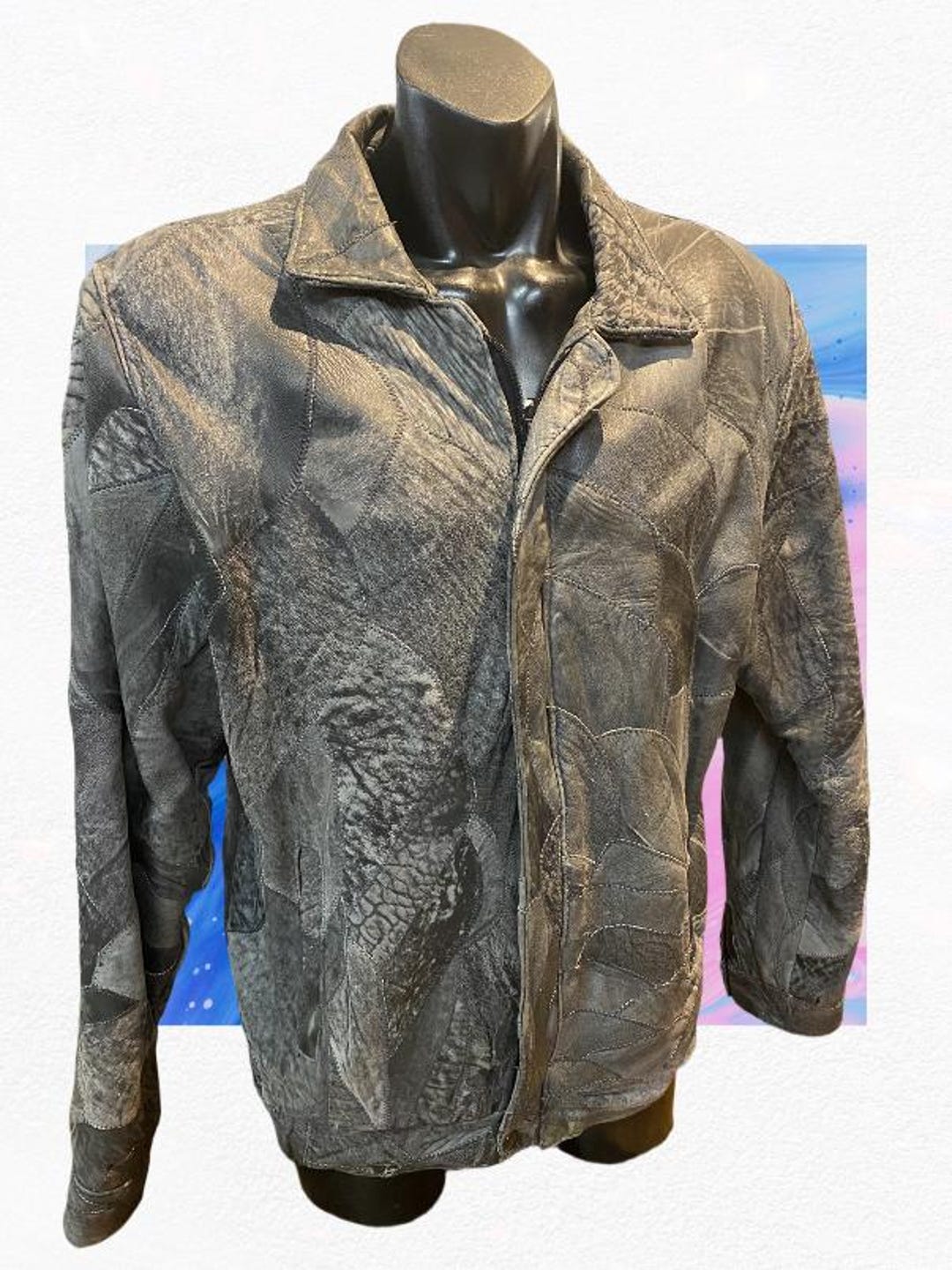 80,s Vintage Patchwork Leather Jacket Smoke Grey Leather Jacket - Etsy