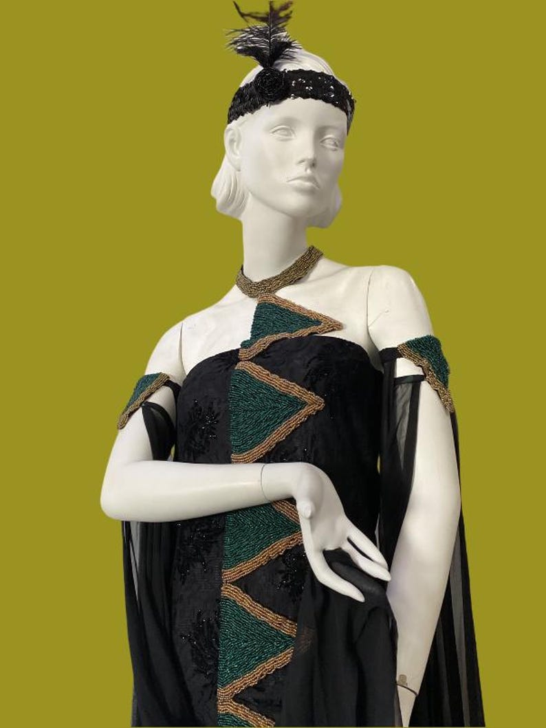 Vintage Theda Bara Style Beaded Silk Evening Dress, 1920s Haute Couture ...