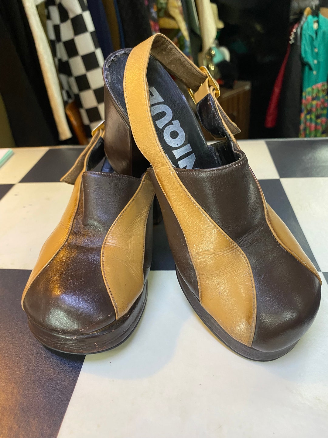 60,s Vintage Platform Slingback Shoes - Etsy