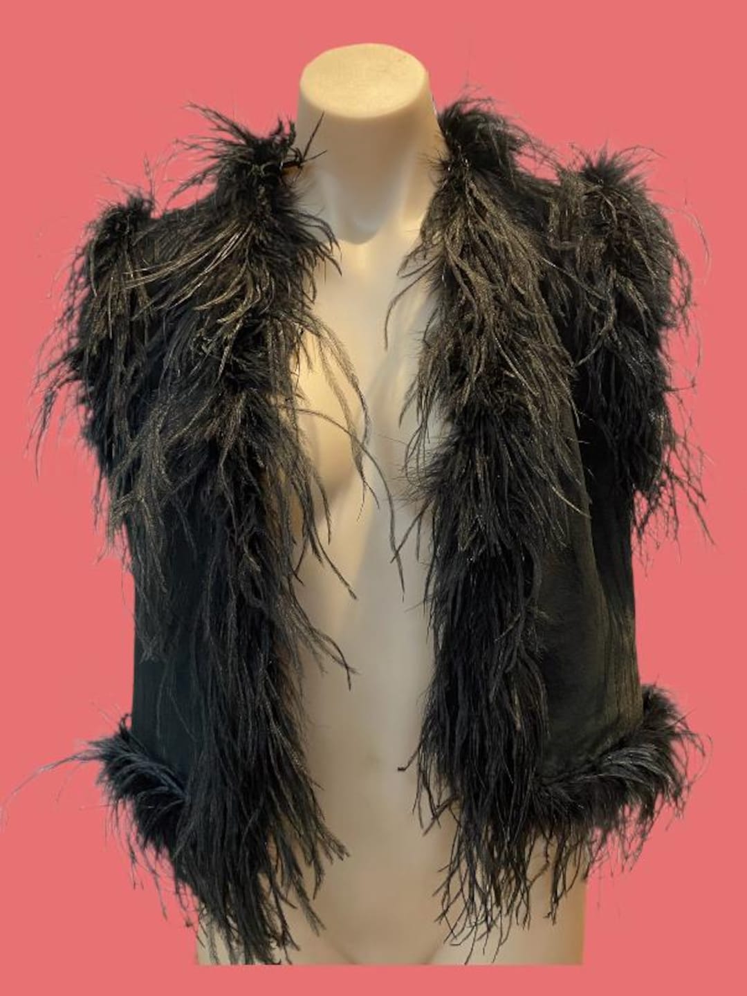 Biba Ostrich Feather Black Gilet , Biba Ostrich Feather Vest , Boho ...