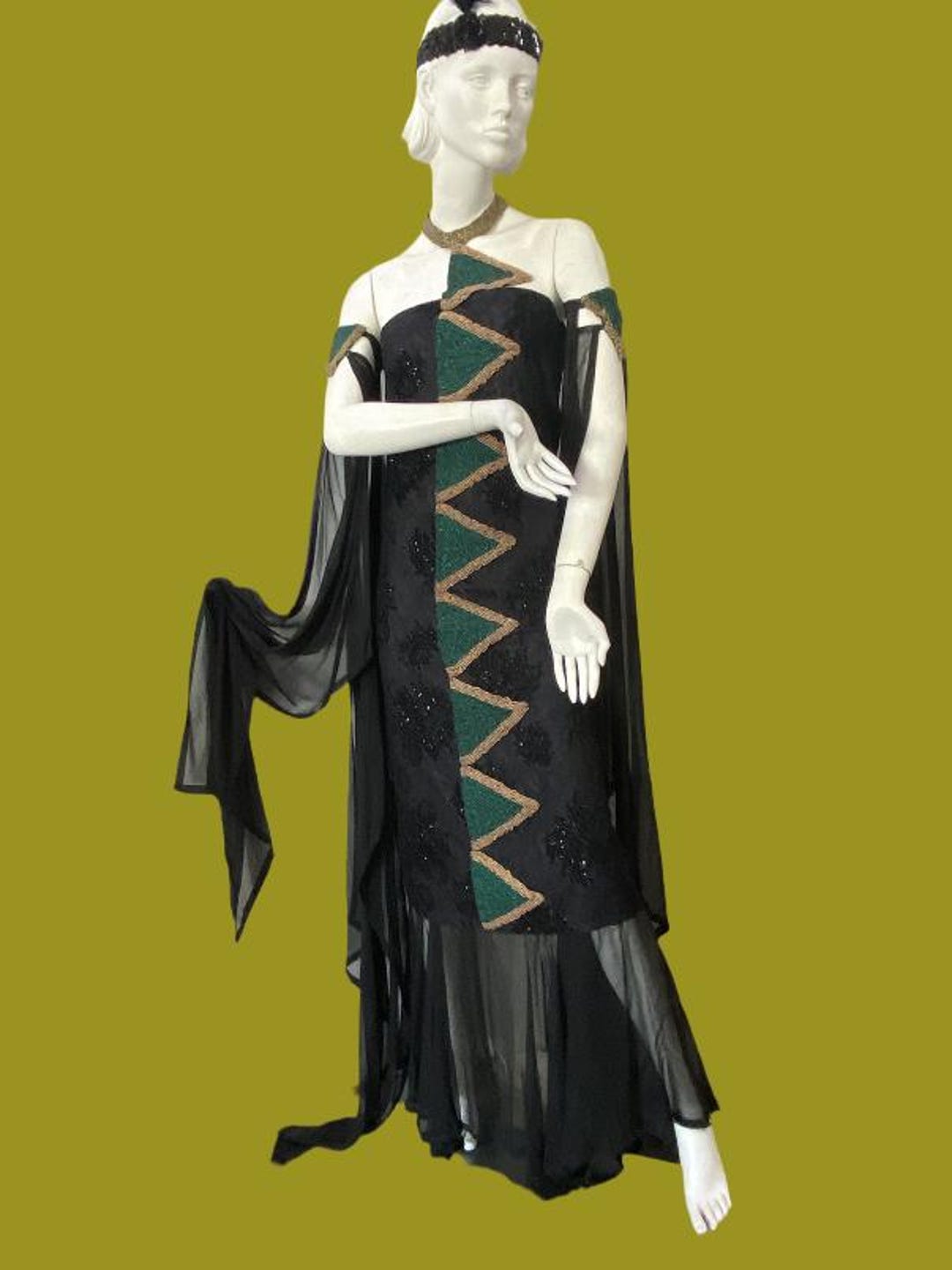 Vintage Theda Bara Style Beaded Silk Evening Dress, 1920s Haute Couture ...