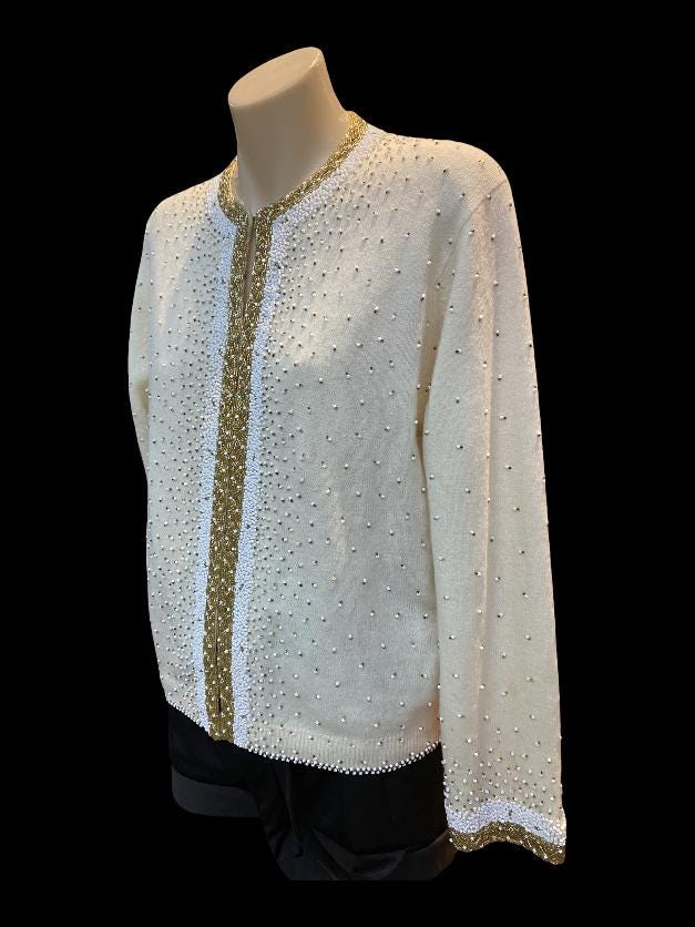 50,s Vintage Beaded Cardigan Vintage Lambswool Cardigan - Etsy
