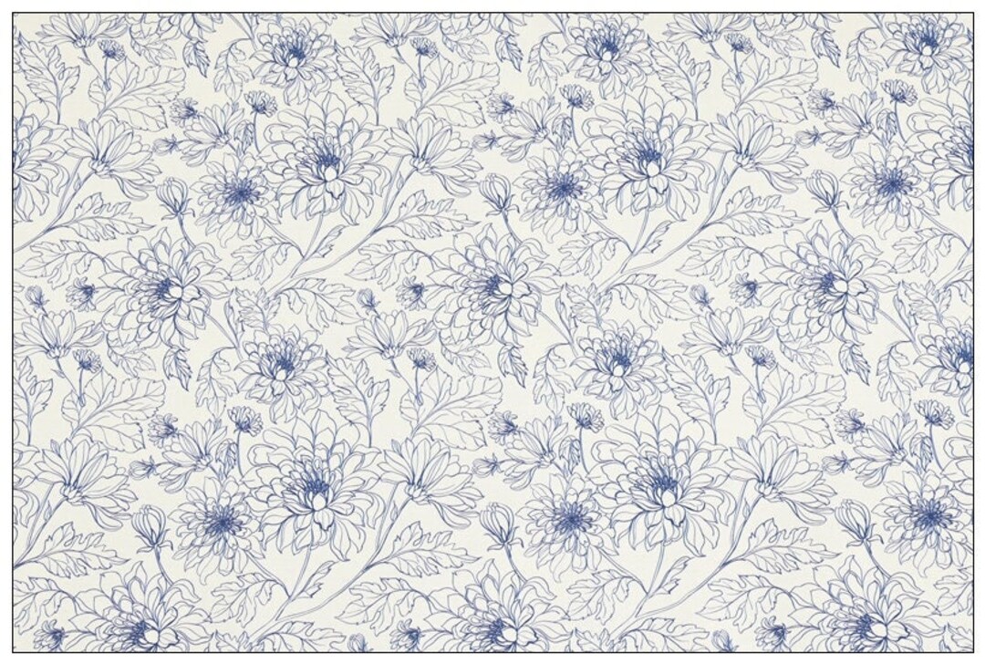 Blue Flower Outline Cotton Fabric 20 Threads for Clothing, Bag and Home ...