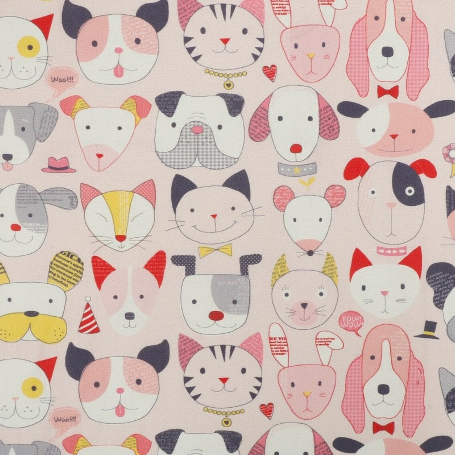 Cat and Dog With Crown Plain Cotton Fabric, Cat Fabric for Bag, Table ...