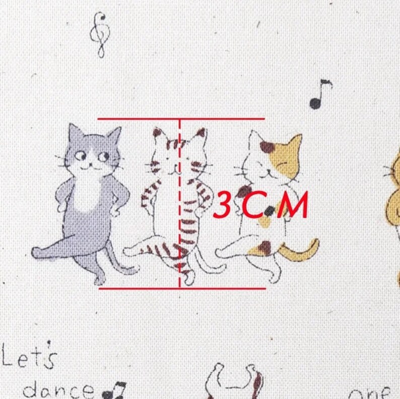 Dancing Cats Japanese Made in Japan KOKKA Plain Cotton Fabric by Half ...