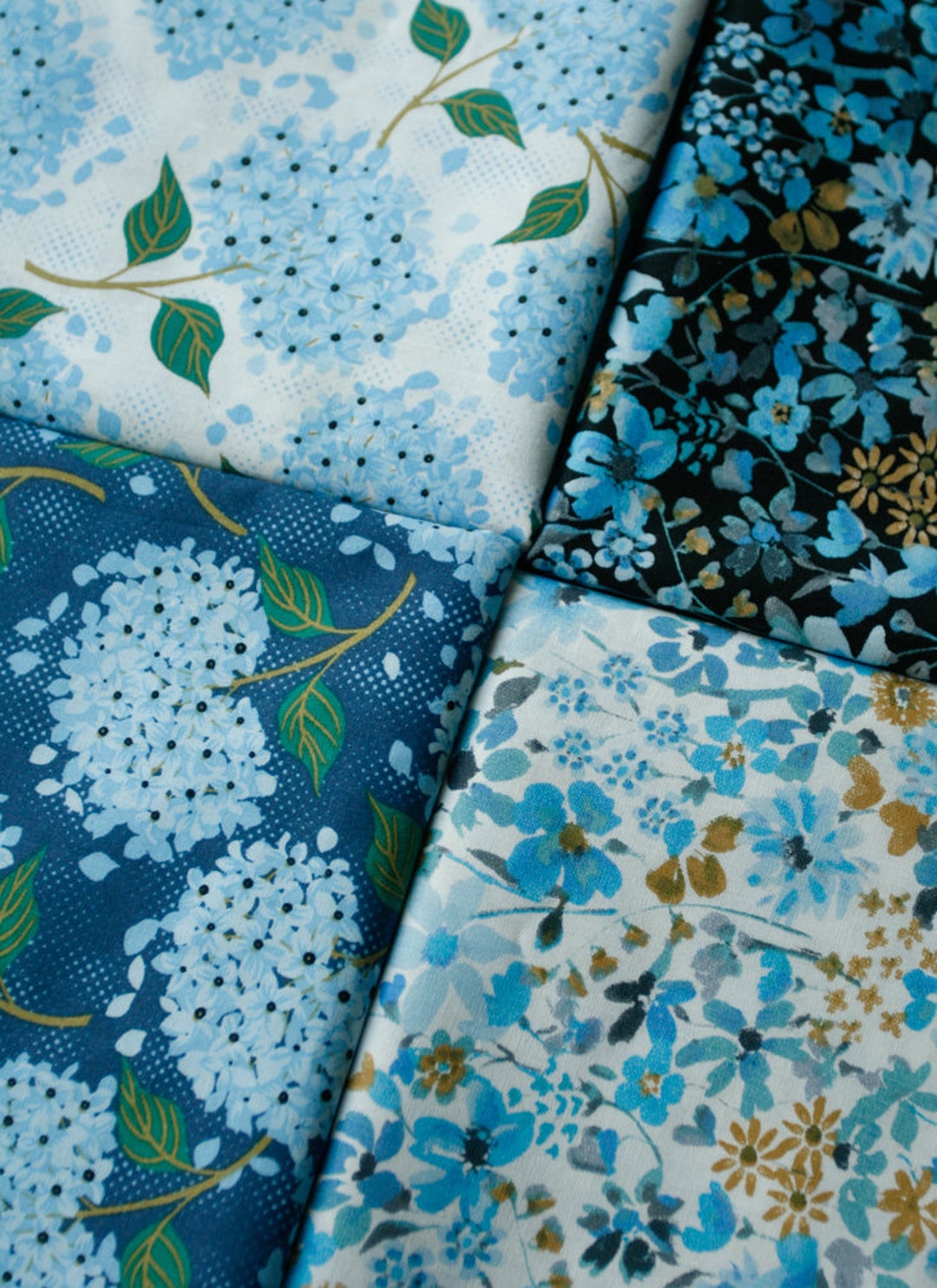 Blue Hydrangea Poplin Cotton Fabric for Bag and Table Cloth by Half ...