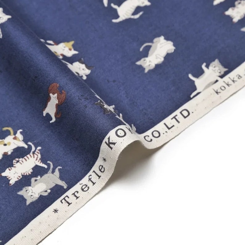 Dancing Cats Japanese Made in Japan KOKKA Plain Cotton Fabric by Half ...