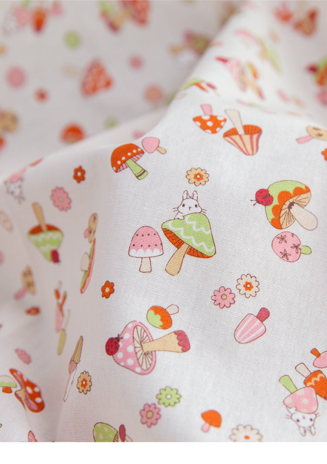 Rabbit Mushroom Made in Japan Cotton Cosmo Fabric, Rabbit Fabric for ...