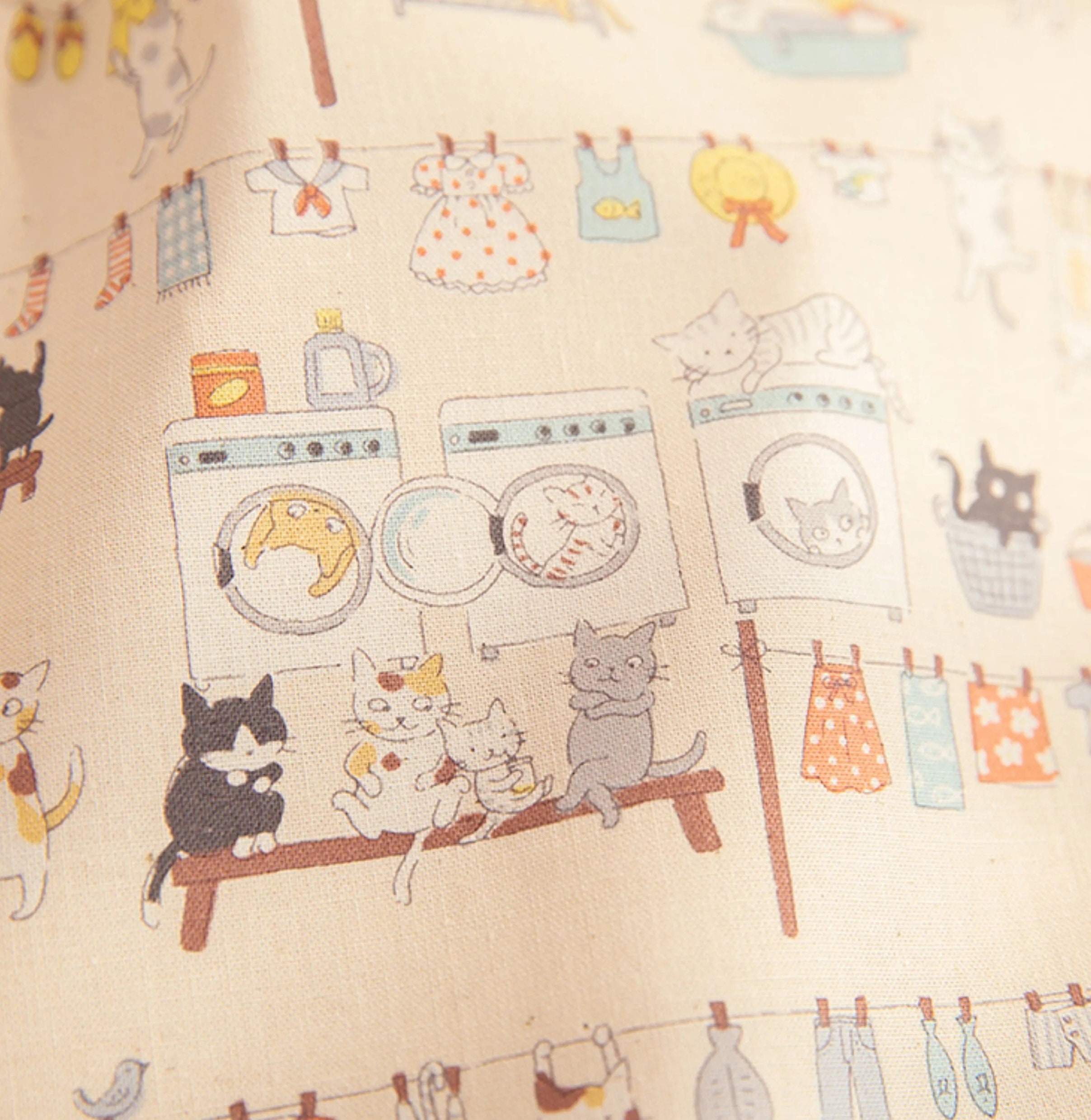Laundry Washing Machine Made in Japan Cat Pattern Fabric, Print Cat ...