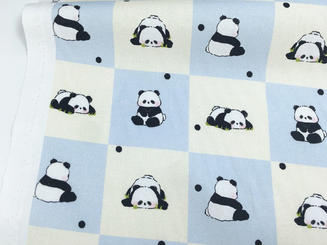Light Blue Panda Pattern Digital Print Cotton Fabric for Clothing, Bag ...