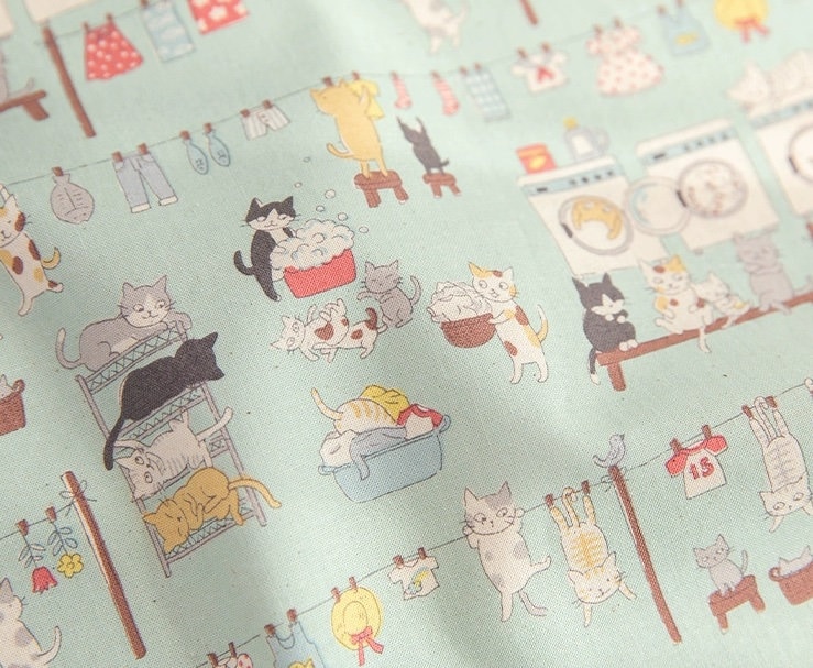 Laundry Washing Machine Made in Japan Cat Pattern Fabric, Print Cat ...