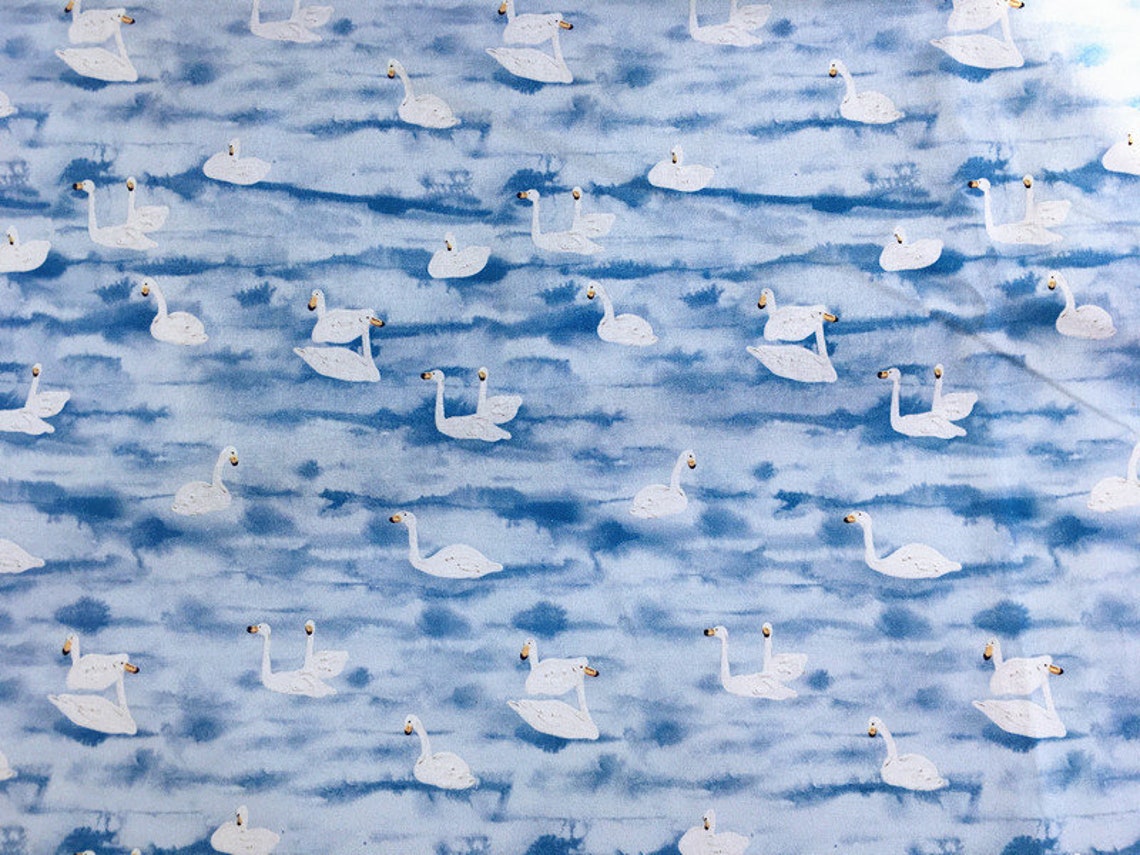 White Ducks in Lake Cotton Fabric for Clothing, Bag and Home ...