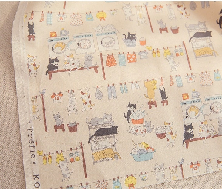 Laundry Washing Machine Made in Japan Cat Pattern Fabric, Print Cat ...