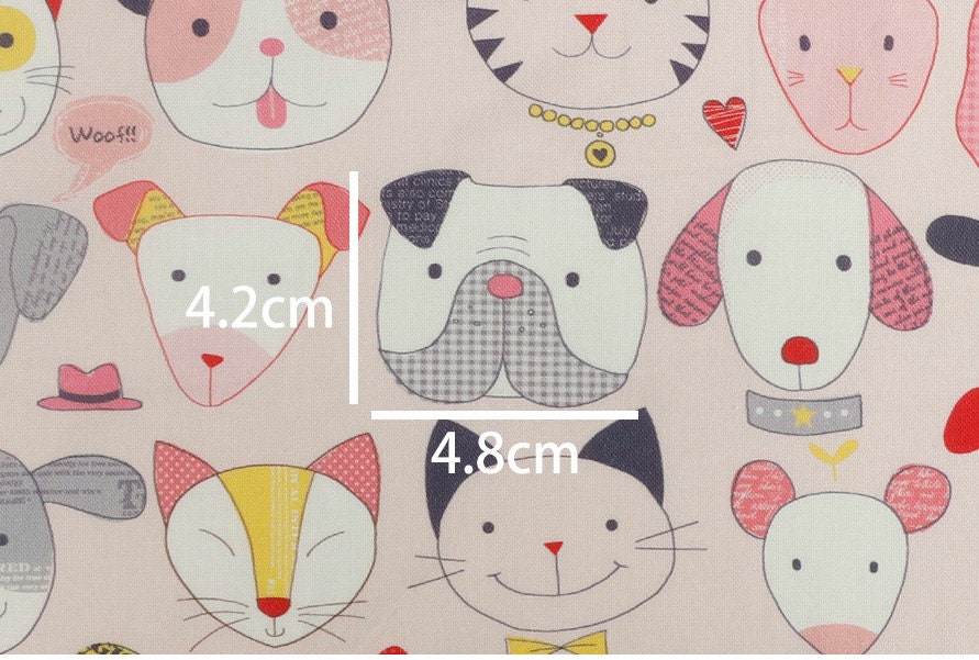 Cat and Dog With Crown Plain Cotton Fabric, Cat Fabric for Bag, Table ...