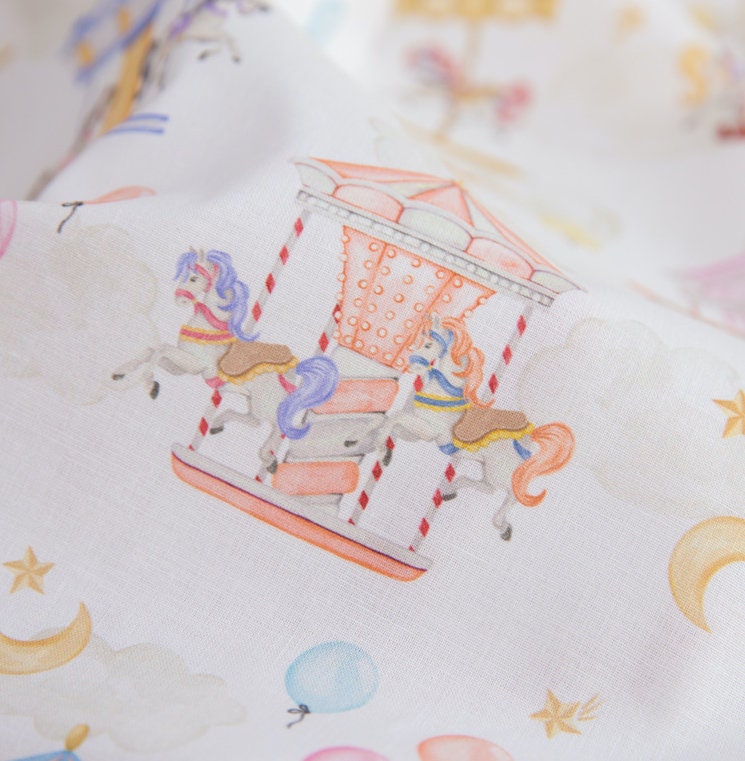 Carousel Cotton Made in Korea Fabric, Cartoon Carousel Moon Star Print ...