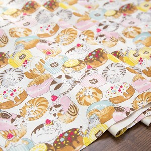 Cat and Donuts Japanese Made in Japan KOKKA Fine Canvas Cotton Fabric ...