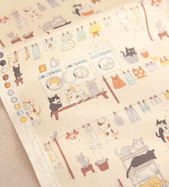 Laundry Washing Machine Made in Japan Cat Pattern Fabric, Print Cat ...