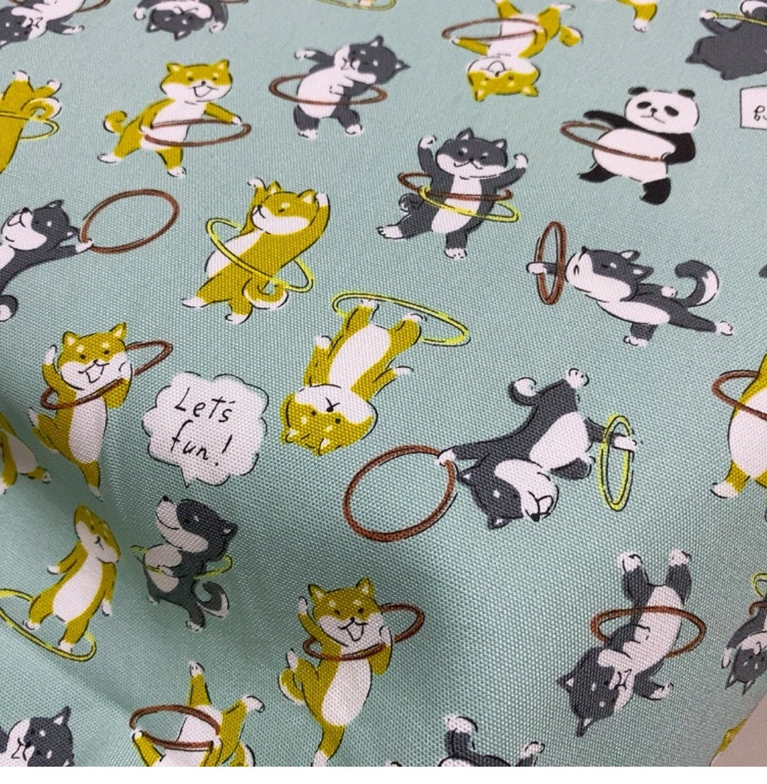 Dogs and Panda Playing Hula Hoop Made in Japan KOKKA Fine Canvas Cotton ...