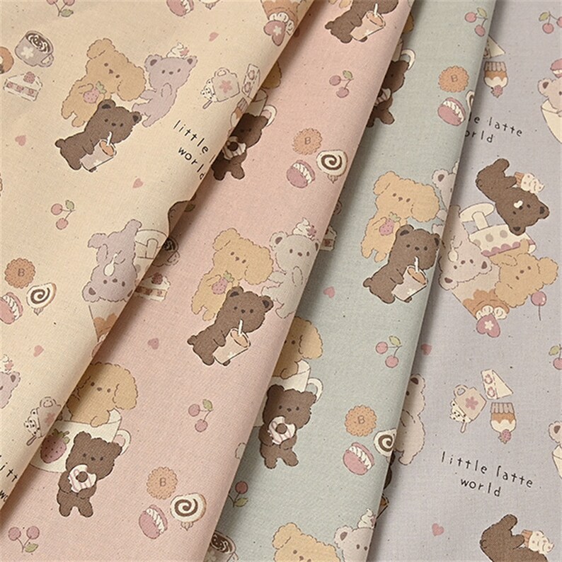 Little Bear Drink Coffee Latte Cottony Made in Japan KOKKA Fabric for ...