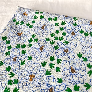 Summer Blue Floral Plisse Printing 100% Cotton Fabric by Half Meter - Etsy