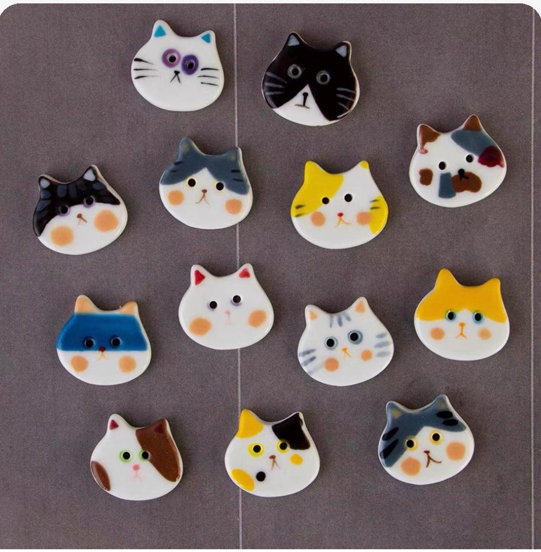 Kitten Cats Handmade Ceramic Buttons for Knitting, Sewing and Crafting ...
