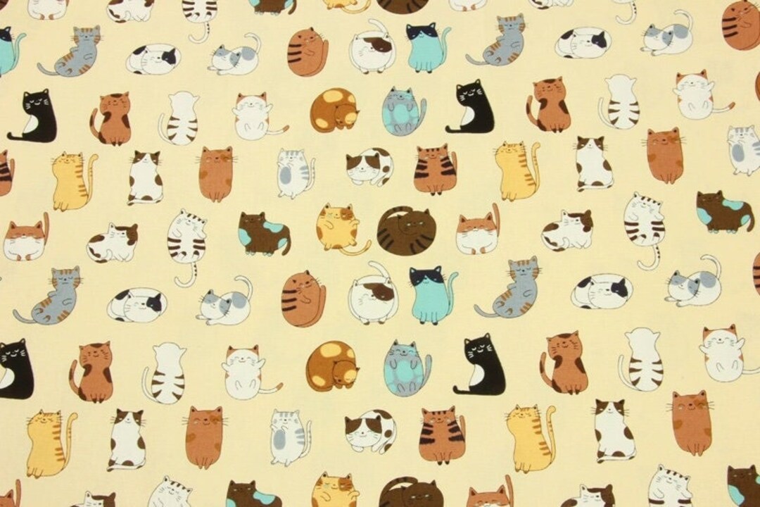 Colourful Cartoon Cats Cotton Made in Taiwan Fabric, Digital Print Cat ...
