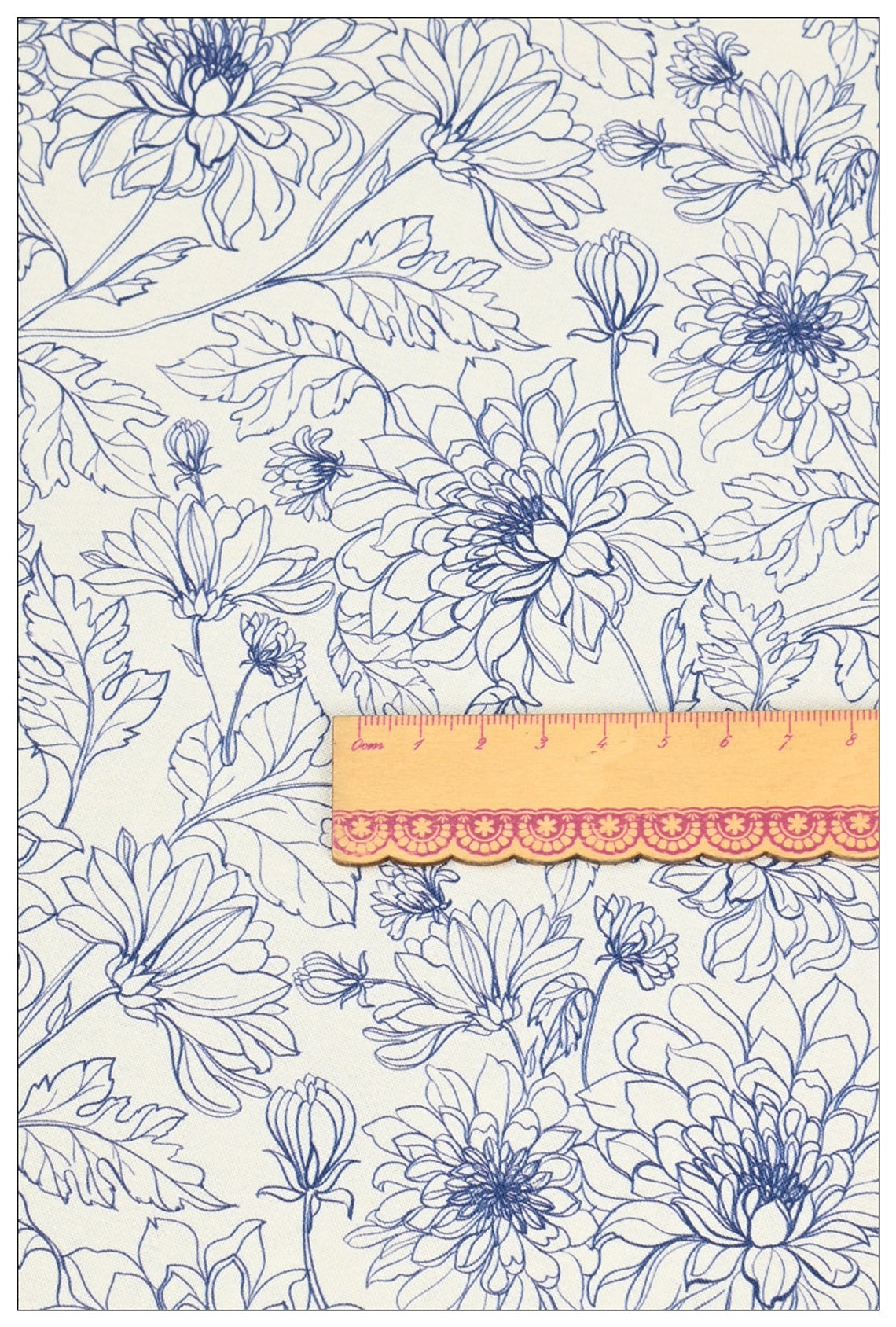 Blue Flower Outline Cotton Fabric 20 Threads for Clothing, Bag and Home ...