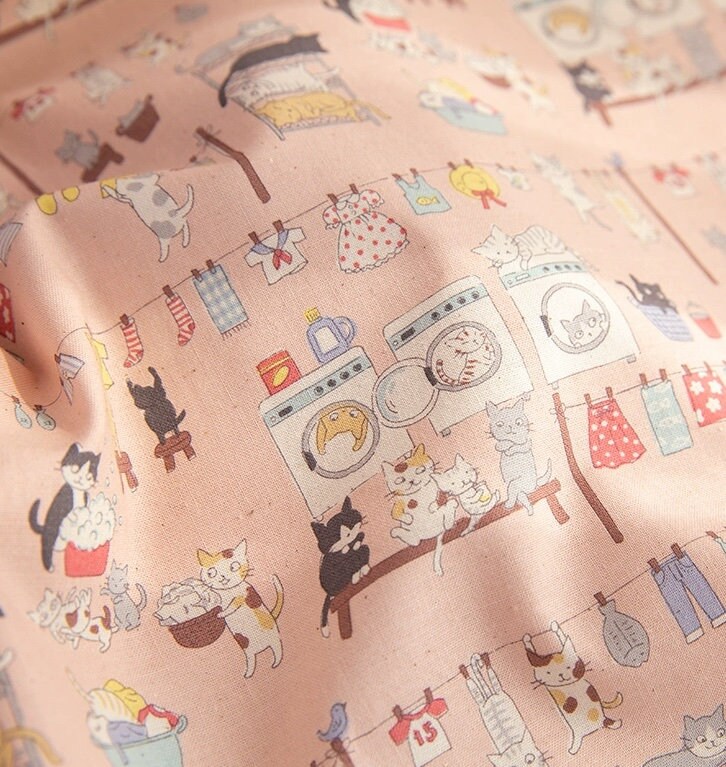 Laundry Washing Machine Made in Japan Cat Pattern Fabric, Print Cat ...