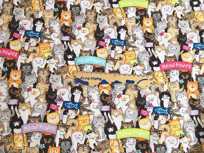 Massive Cats Cartoon Cute Fabric, Print Cat Pattern Cotton Fabric, Cat ...