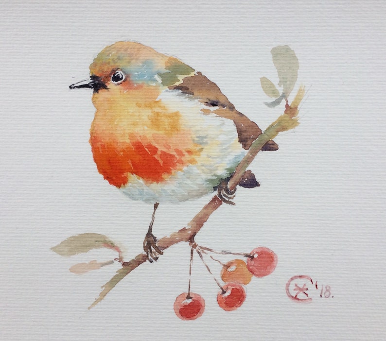 Original Watercolor Painting. Robin. - Etsy