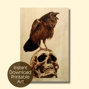Raven and Skull, Pyrography, Wood Burning, Art, Instant Download ...