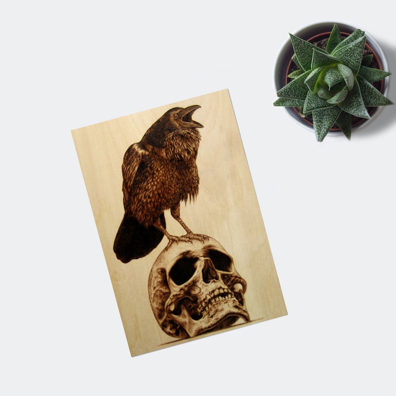 Raven and Skull, Pyrography, Wood Burning, Art, Instant Download ...