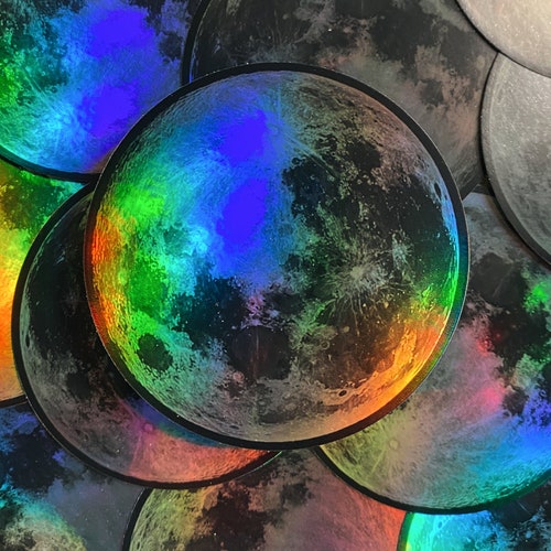 Holographic Pale Blue Moon Vinyl Sticker - Etsy