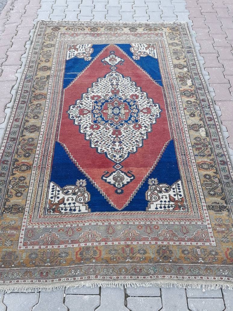 Turkish rug home living muted colors low pile handwoven home | Etsy