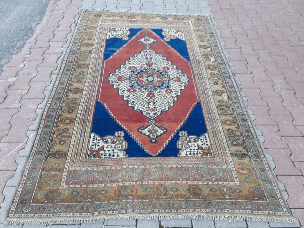 Turkish rug home living muted colors low pile handwoven home | Etsy