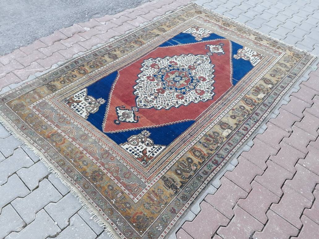 Turkish rug home living muted colors low pile handwoven home | Etsy