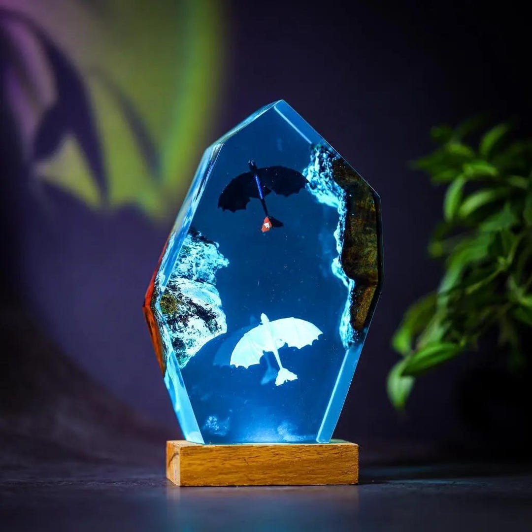 Toothless Light Fury Resin Lamp – Dragon Couple LED Light Box, Fantasy ...