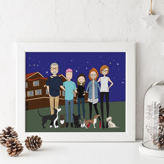 Custom family print with background personalised family | Etsy